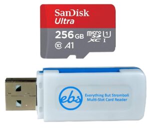 sandisk microsd ultra 256gb memory card works with samsung tab s8+, tab s8 ultra, tab s8, tab a8 10.5 (2021) (sdsqua4-256g-gn6mn) bundle with 1 everything but stromboli sd and microsdxc card reader