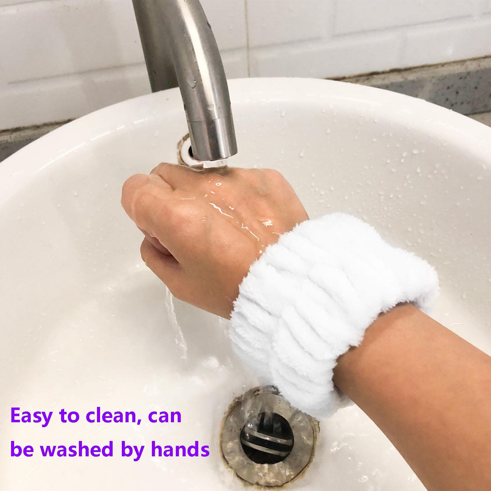 4 Pairs Wrist Spa Washband Soft Microfiber Wrist Washband Wrist Wash Towel Band for Washing Face Makeup Women Girls Ladies Prevent Water Wet Your Arm