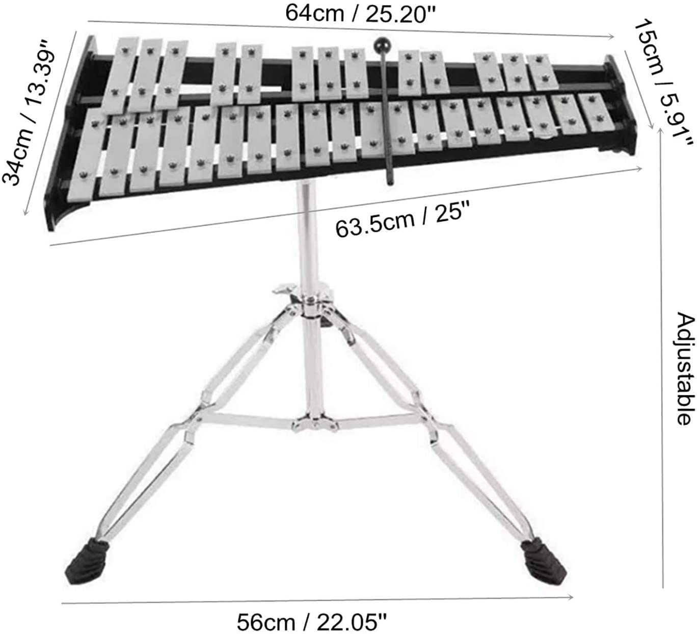 Habisder 32 Note Glockenspiel Xylophone Percussion Kit with Height Adjustable Stand, Drumsticks and Carry Bag