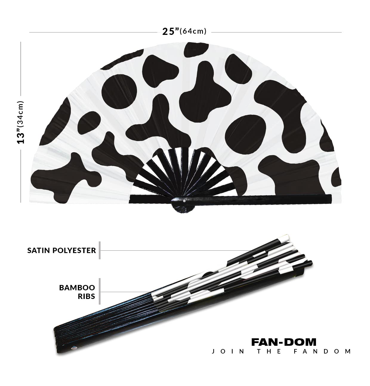 Cow Print Pattern UV Glow Foldable Hand Fan Cow Fur Print Patterns Stuff Handheld Fan Animal Leopard Print Fan for Animal Print Lovers (Style 1)