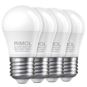 rimol 25 watt light bulbs equivalent, a15 3w led bulb soft white 2700k energy saving low watt light bulbs, e26 base bulb for bedroom(4 pack)