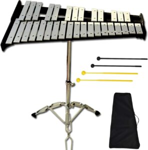 habisder 32 note glockenspiel xylophone percussion kit with height adjustable stand, drumsticks and carry bag