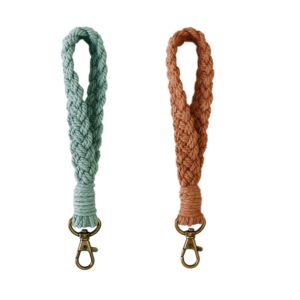 2 pcs boho macrame keychain bracelet handmade wristlet keychain keyring holder wrist lanyard for women(2)