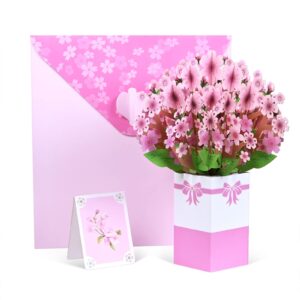 POPGIFTU Cherry Blossom Bouquet Pop Up Card（11.5x10.6 in） Handmade 3D Flower Greeting Card, Spring Card for Wife, Mom or Friend, Anniversary Pop Up Bouquet, Thinking of You