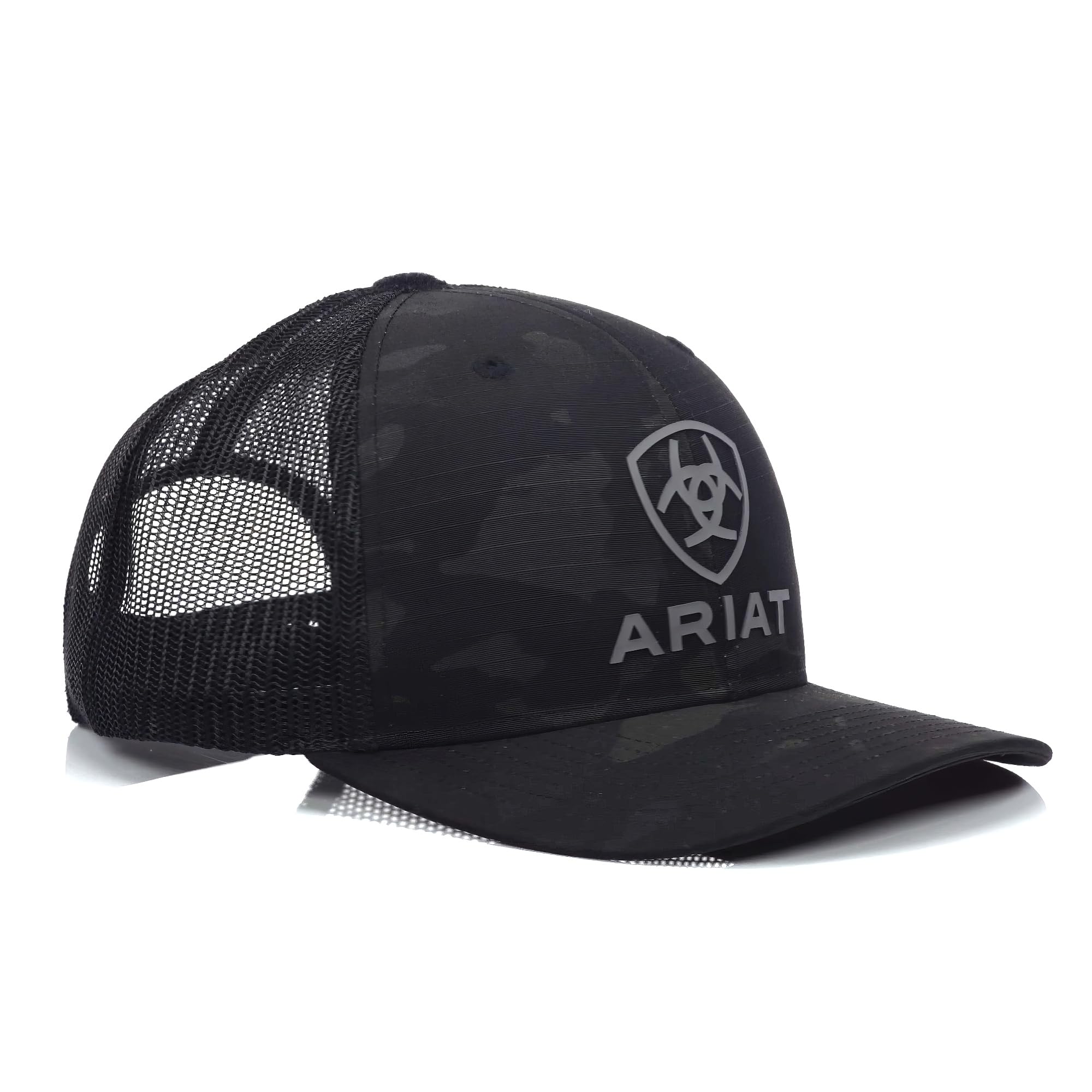 ARIAT Men's Richardson 112 Cap, Black Camo with Rubber Logo, Mesh Back, Snapback Closure, One Size