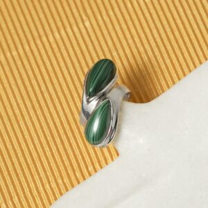 YoTreasure Malachite Solid 925 Sterling Silver Bypass Ring Jewelry