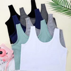 6 Pieces Girls Dance Tank Tops Racerback Crop Tank Tops Sleeveless Dance Top for Ballet Teens Gymnastics Dancewear (White, Gray, Navy, Green, Black, 9-10 Years)