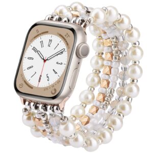 visoom beaded bracelet compatible for apple watch band 42mm/44mm/45mm series 9 8 7 se series 6/5/4 women fashion cute handmade stretchy watch strap for iwatch bands series 3/2/1 replacement