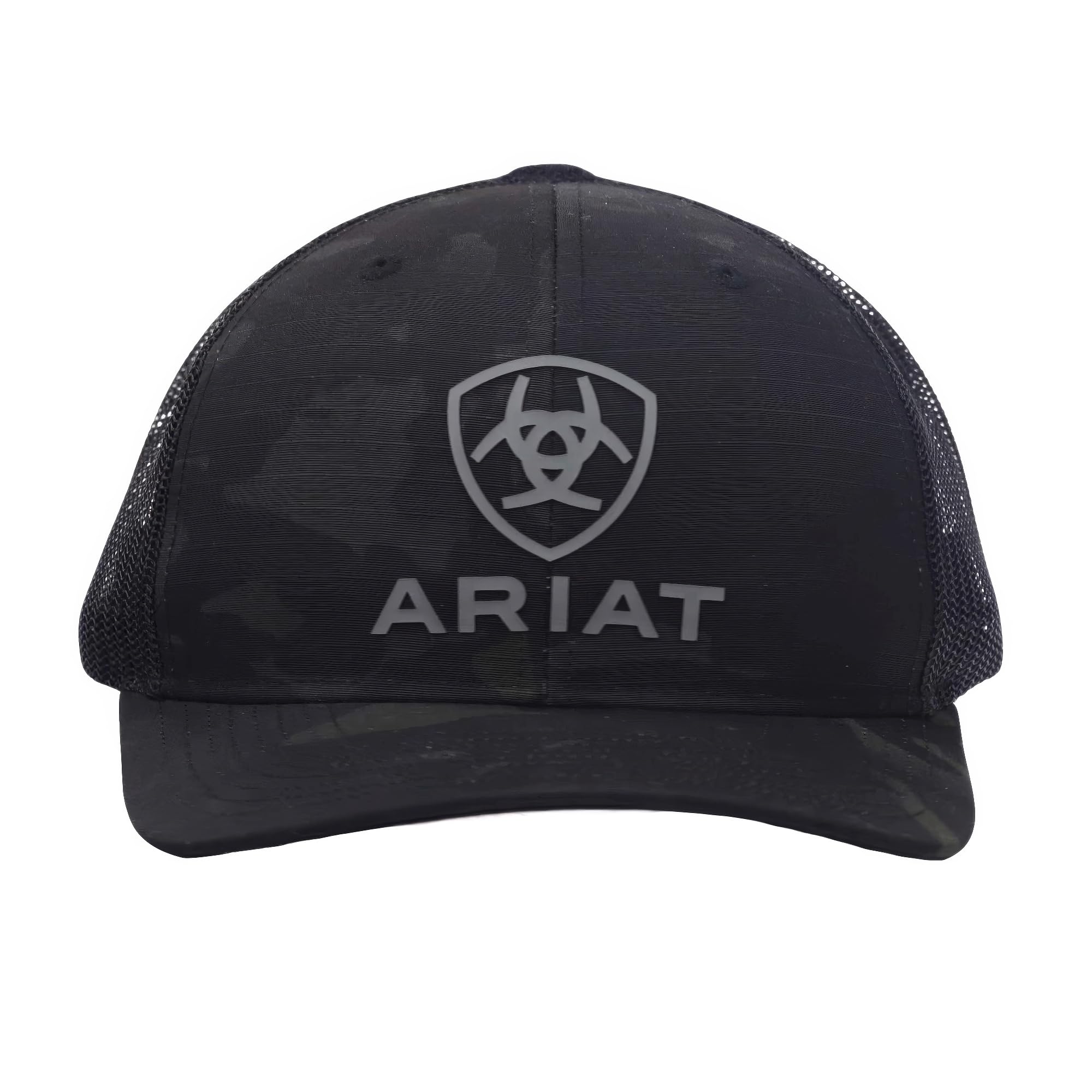 ARIAT Men's Richardson 112 Cap, Black Camo with Rubber Logo, Mesh Back, Snapback Closure, One Size