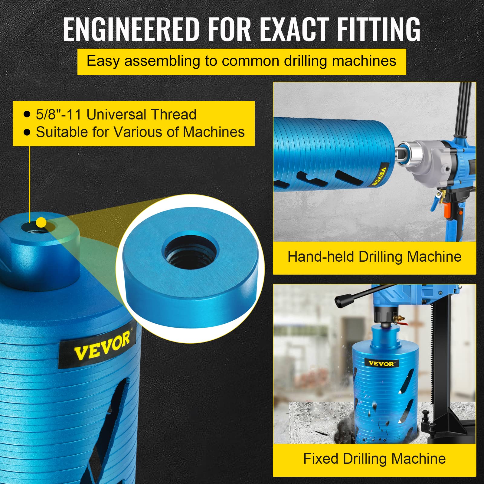 VEVOR Dry Core Drill Bit, 4.25"/108 mm Diameter 5/8"-11 Shank Arbor with a Pilot Bit & 4.5" Blade, 9.5"/241.3mm Depth Diamond Coring Bore Tool, Masonry Hole Saw Bits for Hard Concrete Brick and Block