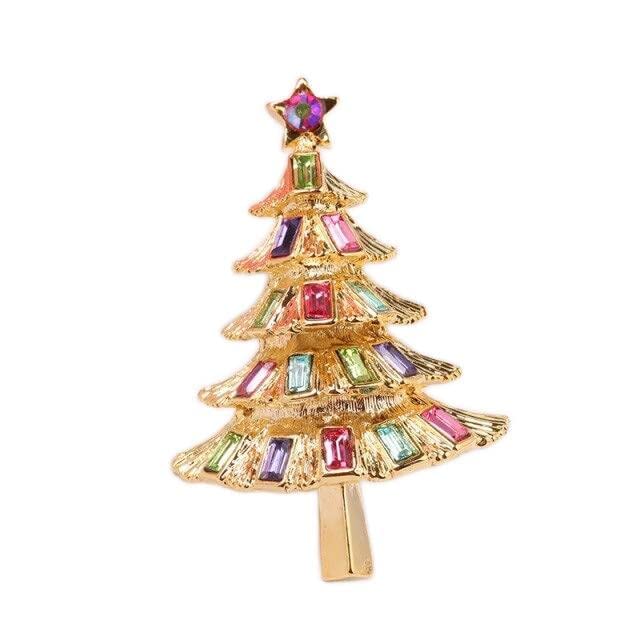 Lovely Christmas Tree Brooch Vintage Jewelry Austrian Crystal Brooch Pins for Women Men Clothes Accessories Creative Gifts