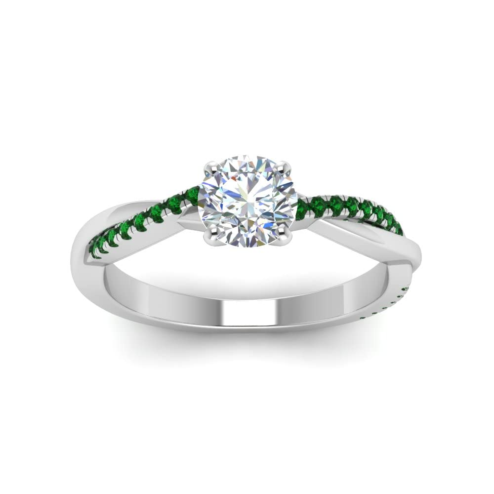 55Carat Choose your Gemstone 925 Sterling Silver Infinity Twist Diamond Ring Created Emerald Round shape Green color Side Stone Engagement Rings in size 9 with Pave Setting