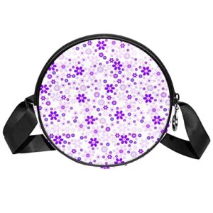 purple sweet flower floral crossbody bag for women teen girls round canvas shoulder bag purse tote handbag bag