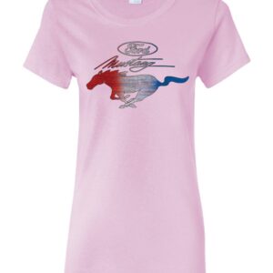 Ford Mustang Shirt USA Flag Mustang Emblem Cars and Trucks Womens Graphic T-Shirt, Light Pink, Medium