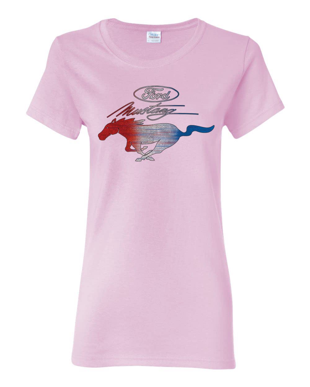 Ford Mustang Shirt USA Flag Mustang Emblem Cars and Trucks Womens Graphic T-Shirt, Light Pink, Medium