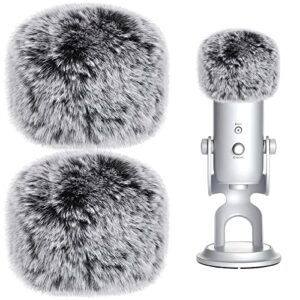 nezyo 2 pcs microphone furry windscreen wind muff furry windscreen muff fluffy asmr mic cover fuzzy microphone pop filter compatible with blue yeti