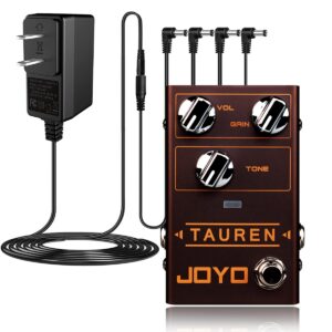 joyo r-01 wide range high gain overdrive pedal bundle with dc 9v pedal power supply (800ma -1a) ac adapter