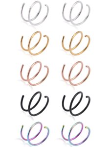 dcfywl731 nose rings hoops for women men colored twist nose rings hoops for single piercing nose hoop nostril piercing jewelry (10pcs)