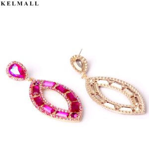 KELMALL Teardrop Rhinestone Earrings for Women Crystal Geometric Water drop Dangle Statement Earrings-Rose Pink