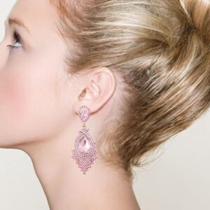 Long Full Pink Rhinestone Crystal Dangle Chandelier Drop Earrings Fashion Jewelry (Style07)