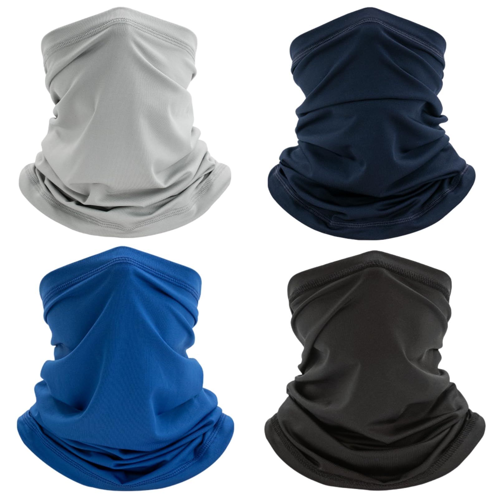 Coolzu 4 Pack Neck Gaiter Face Mask : Balaclava Face Cover Bandana & Gator Mask Headband Scarf Masks for Men Women (Black & Navy blue & Blue & Grey)