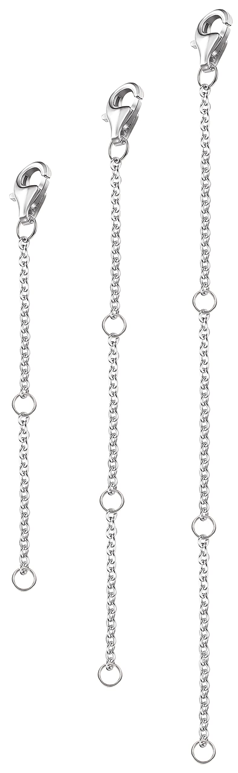 Milacolato 925 Sterling Silver Necklace Extenders 18K White Gold Plated Link Chain Extenders Lobster Clasp Durable Adjustable Extension 1" 2" 3" 4", Silver Set