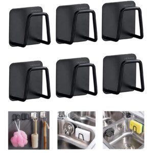 adhesive wall hooks, hooks for hanging wall hanger towel hooks heavy duty ideal for bathroom shower kitchen home door closet cabinet stainless steel-6pack-black