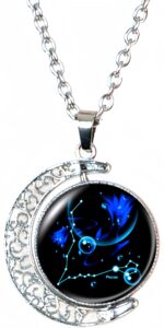 deqiyiji zodiac necklace jewelry birthday gifts astrology 12 constellation horoscope sign galaxy crescent half moon pendant necklace pisces