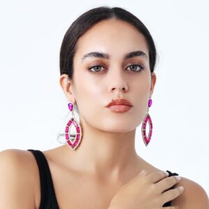 KELMALL Teardrop Rhinestone Earrings for Women Crystal Geometric Water drop Dangle Statement Earrings-Rose Pink