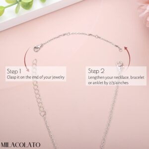 Milacolato 925 Sterling Silver Necklace Extenders 18K White Gold Plated Link Chain Extenders Lobster Clasp Durable Adjustable Extension 1" 2" 3" 4", Silver Set