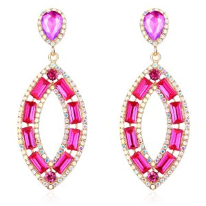 kelmall teardrop rhinestone earrings for women crystal geometric water drop dangle statement earrings-rose pink