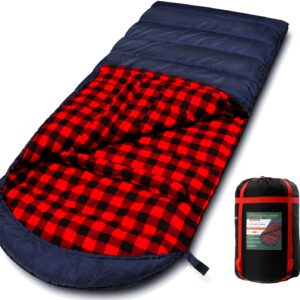 PALLYGO 0 Degree Sleeping Bag Cotton Flannel Sleeping Bags for Adults Cold Weather Camping Winter Zero Degree Warm Weather Big and Tall Right Zip