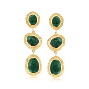 ross-simons 17.90 ct. t.w. emerald station drop earrings in 18kt gold over sterling