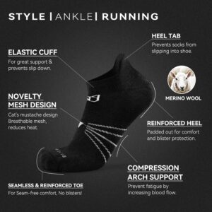 Socks Daze Womens Cushioned Wool Running Hiking Socks Men's Ankle Low Cut Warm Winter Soft Wool Athletic Heel Tab Socks for Golf Tennis Cycling, 6 Pairs Black, Medium