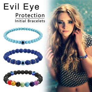 Ubjuliwa 10pcs Evil Eye Bracelet for Women Men Hamsa Blue Evil Eye Beaded Charm Stretch Bracelet Hand of Fatima Turkish Protection Bracelet Chakra Evil Eye Jewelry Gift