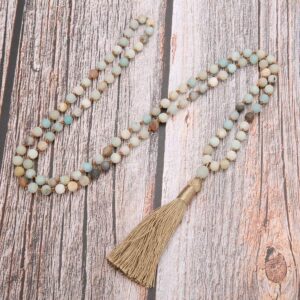 OAIITE 6MM Mala Beads Necklace Natural Tiger Eyes Stone Meditation Statement Necklace Japa Yoga Rosary Prayer Charm Beaded Tassel Necklace