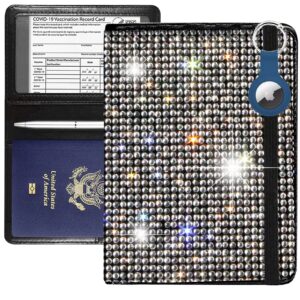 lifutopia bling passport vaccine card drive license holder combo w/airtag keychian, glitter rfid blocking credit card holder travel wallets cover case for men women colorful