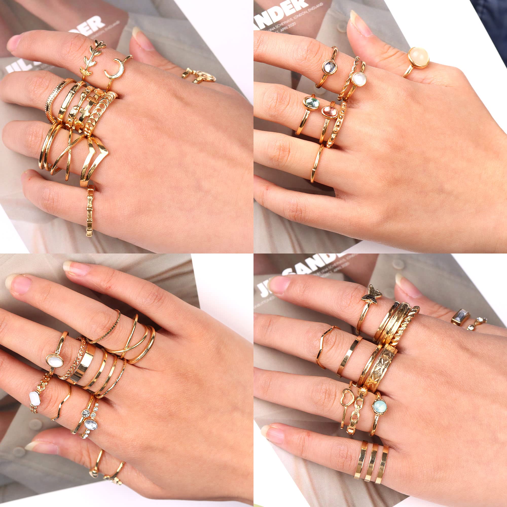 Ubjuliwa 82pcs Gold Knuckle Rings for Women Stackable Mid Finger Joint Ring Set Retro Vintage Boho Rings Aesthetic Stacking Crystal Rings Bulk