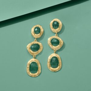 Ross-Simons 17.90 ct. t.w. Emerald Station Drop Earrings in 18kt Gold Over Sterling