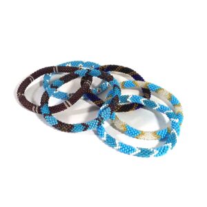 beaded bracelets traditional american native style roll-over and stretchable crochet rope handmade jewelry [unisex] (bluemixset6, cz glass seed beads 11/0)