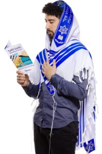 large tallit prayer shawl with matching bag, certified kosher, with blessing on neckband & uniq design on the corners, made in israel, soft tallit prayer shawl for men & women - blue, 60 - h55 x w75