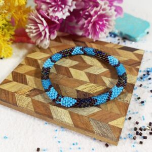 Beaded Bracelets traditional American native style roll-over and stretchable crochet rope handmade jewelry [unisex] (BlueMixSet6, cz glass seed beads 11/0)