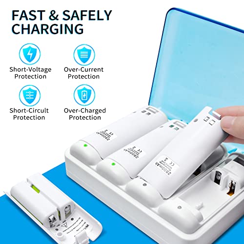 TechKen Charging Station for Wii Controller with 4 Rechargeable Battery 2800 mAh Packs & USB Cable Compatible with Nintendo Wii Remote Controllers