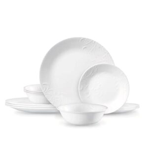 corelle madeline embossed 12 piece white dinnerware set