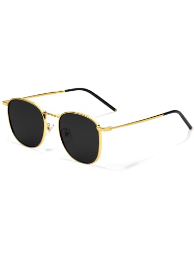 Veda Tinda Vision Sunglasses Women and Men Trendy Retro Square Black TAC Gold Frame Polarized UV400 Protection C09S01