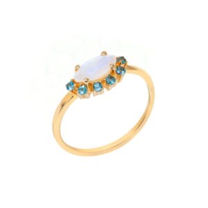 YoTreasure 0.65 ct. t.w. Moonstone & London Blue Topaz 10kt Yellow Gold Ring