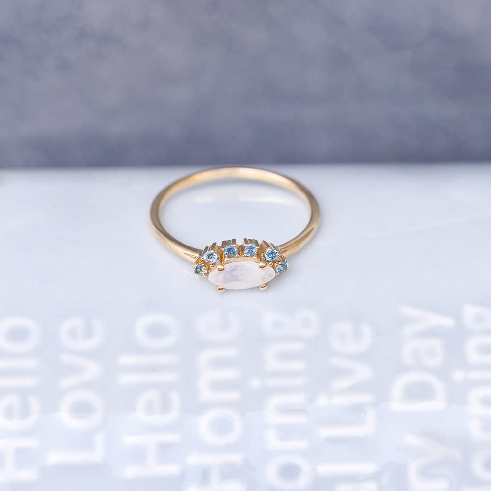 YoTreasure 0.65 ct. t.w. Moonstone & London Blue Topaz 10kt Yellow Gold Ring