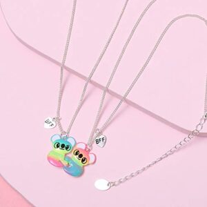 2Pcs Set Best Friends Magnetic Half Broken Heart Koala Panda Engraved BFF Pendant Necklace for Women Men Forever BFF Friendship Jewelry Lovely Animal Rainbow Necklace Birthday Gift-A koala 1