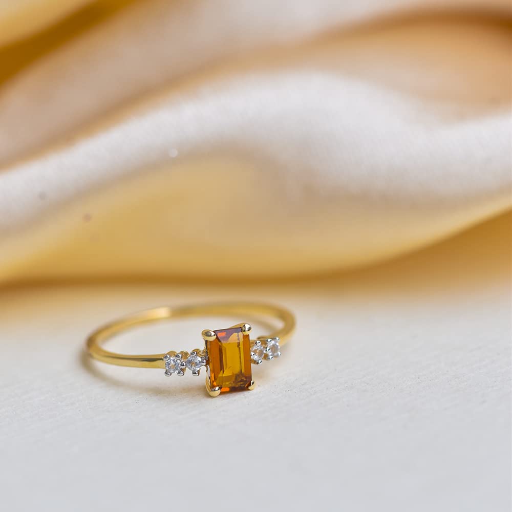 YoTreasure Healing Crystal Citrine & White Topaz 10kt Yellow Gold Engagement Ring