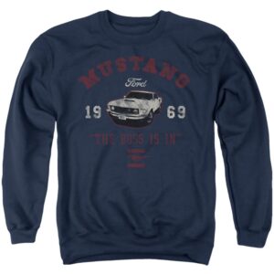 popfunk classic ford mustang the boss is in unisex adult long-sleeve t shirt, navy, 3x-large